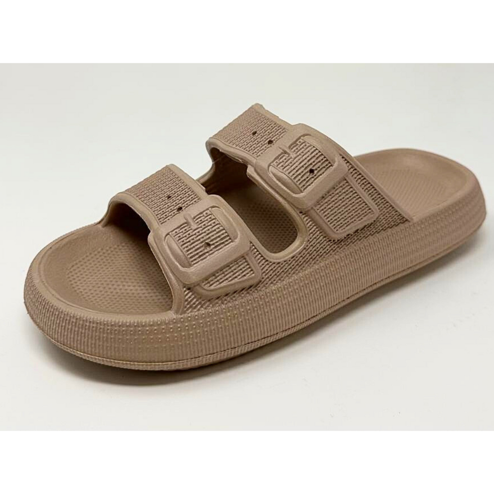 Maya Ladies Twin Faux Buckle Pillow Slider Beige – Dr Lightfoot Shoes